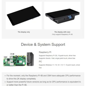 waveshare 5.5inch 2K Capacitive Touch LCD Display Compatible with Raspberry Pi 5/4B/3B+/Pi 3B/Zero 2w/Zero w and CM4 Supports Windows 11/10/8.1/8/7