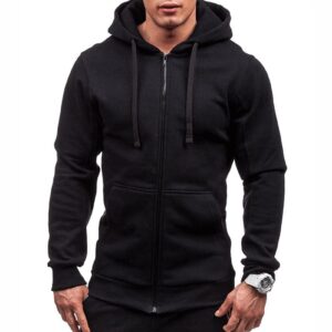 Maiyifu-GJ Men Full Zip Slim Fit Hoodies Casual Solid Gym Hooded Sweatshirt Long Sleeve Lightweight Hoodie With Kanga Pocket (Black,X-Large)