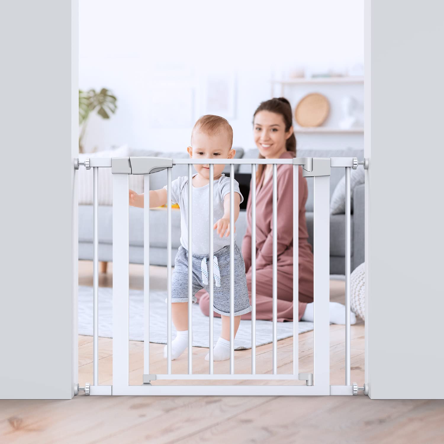 Ciays 29.5” to 37.8” Safety Baby Gate, Extra Wide Auto-Close Dog Gate for Stairs, Easy Walk Thru Indoor Pet Gate for Doorways and Rooms,30in Tall, White