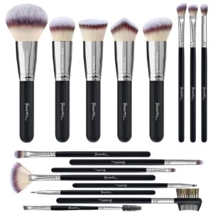 bueart design 16pcs ultra soft essential makeup brushes set professional makeup brush set with premium vegan hair for foundation concealer eyeshadow face contour blush (16pcs pearl black)