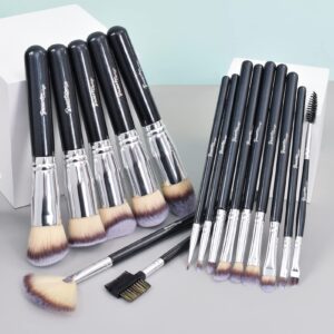 Bueart Design 16Pcs Ultra soft Essential Makeup Brushes set Professional makeup brush set with Premium vegan Hair for Foundation concealer eyeshadow face Contour Blush (16Pcs Pearl Black)