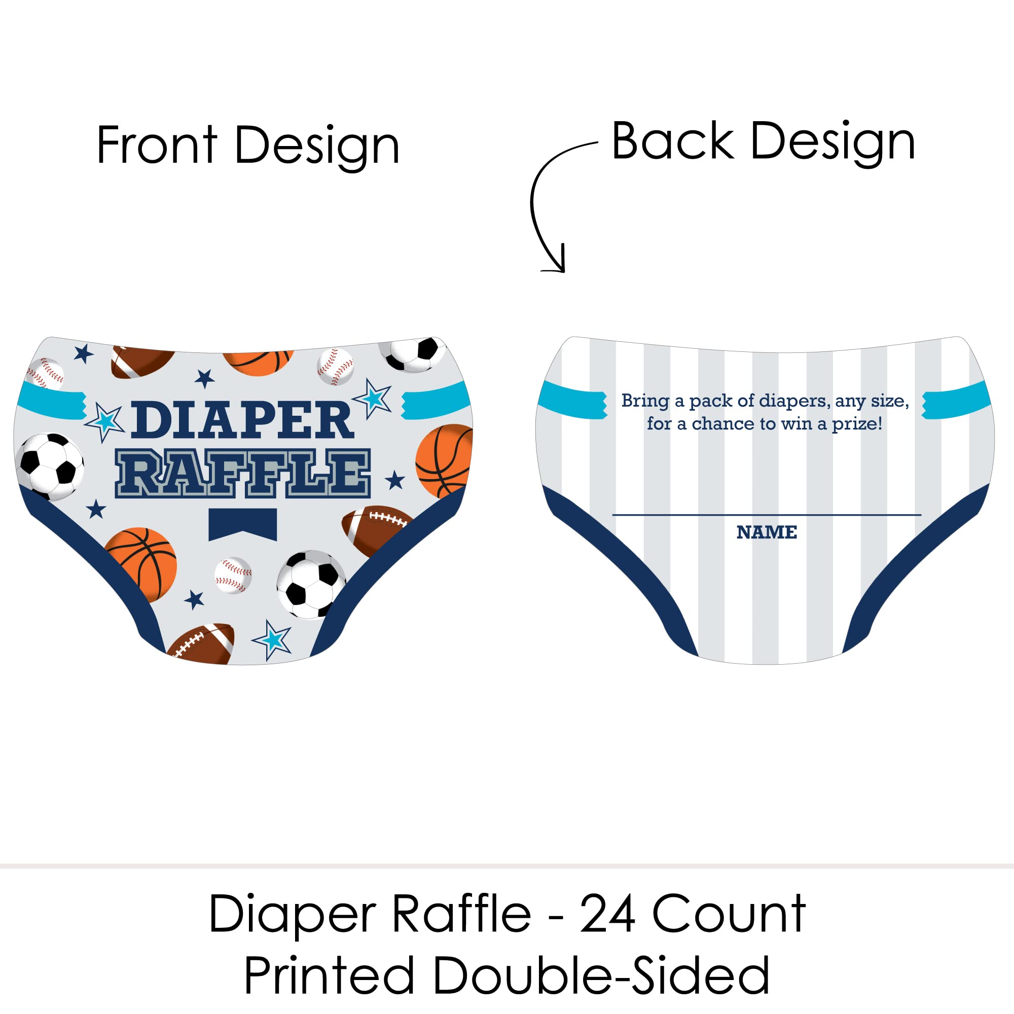 Big Dot of Happiness Go, Fight, Win - Sports - Diaper Shaped Raffle Ticket Inserts - Baby Shower Activities - Diaper Raffle Game - Set of 24