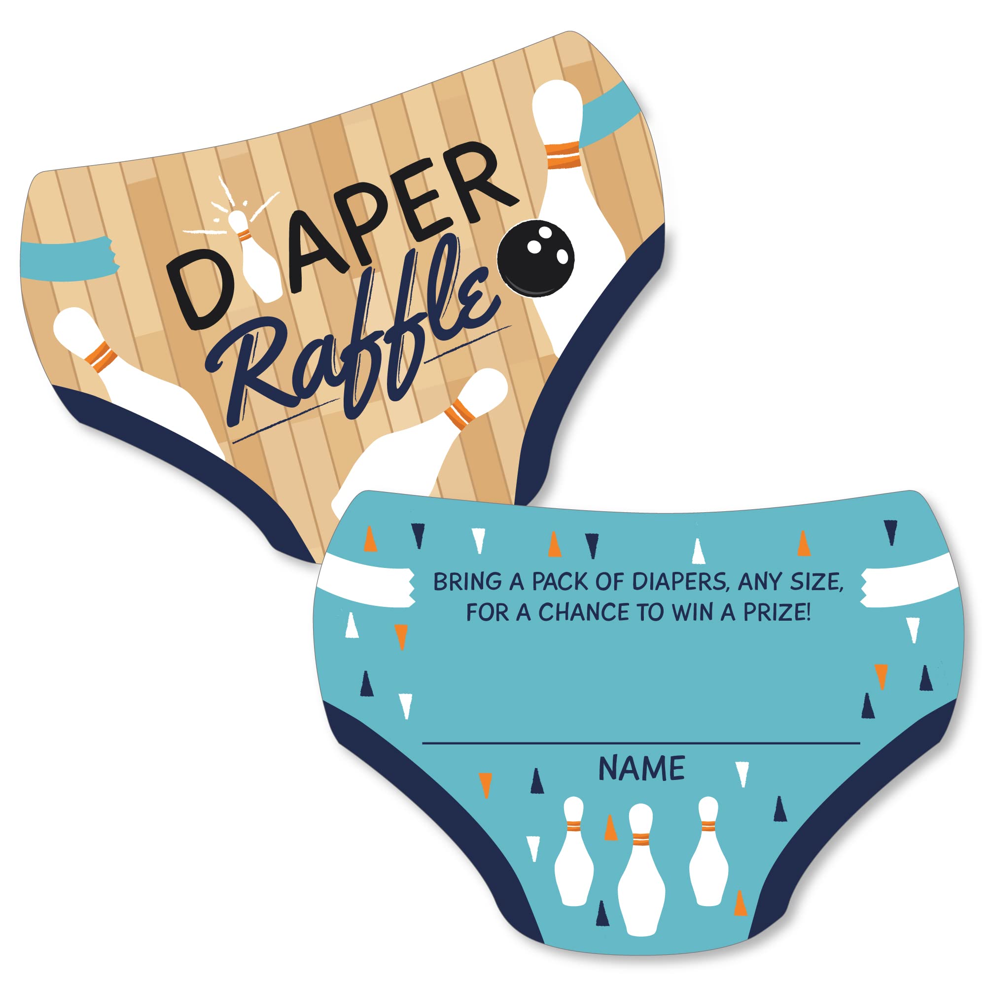 Big Dot of Happiness Strike Up the Fun - Bowling - Diaper Shaped Raffle Ticket Inserts - Baby Shower Activities - Diaper Raffle Game - Set of 24