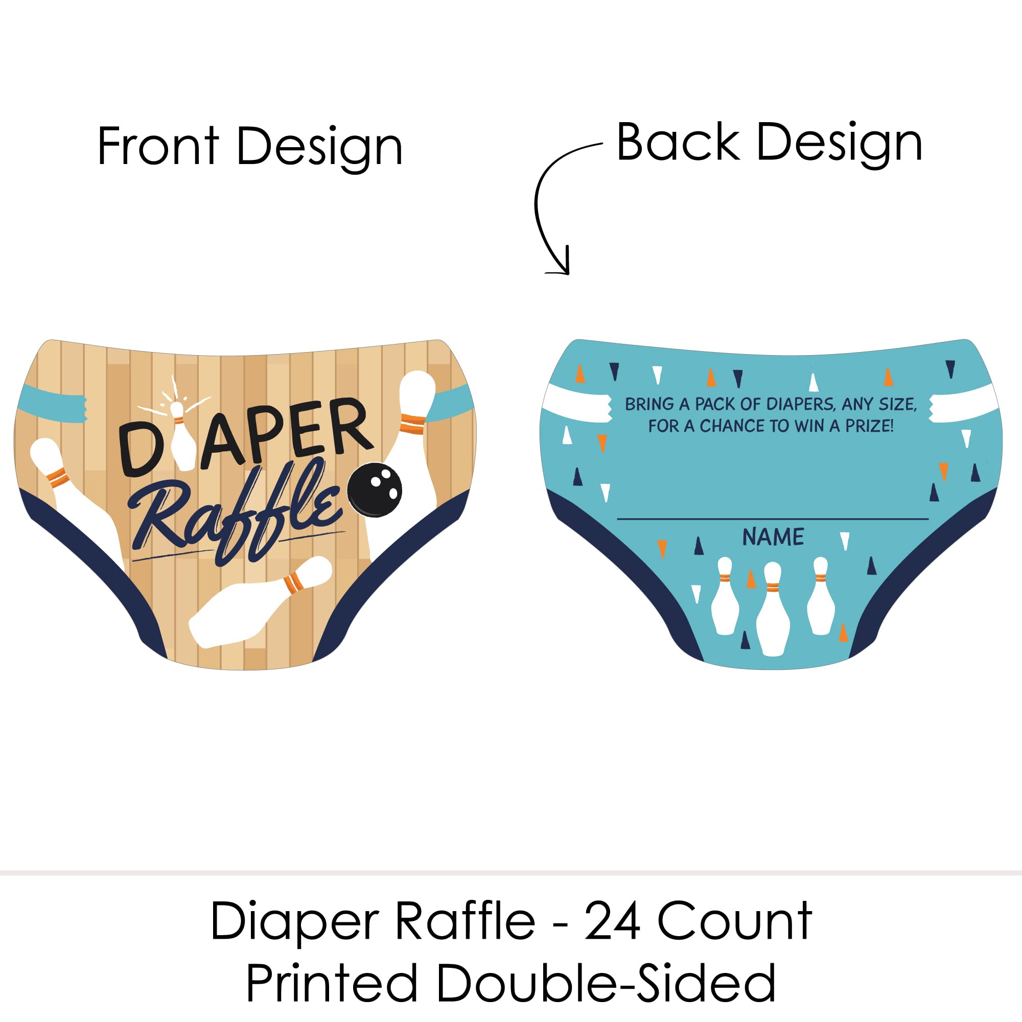 Big Dot of Happiness Strike Up the Fun - Bowling - Diaper Shaped Raffle Ticket Inserts - Baby Shower Activities - Diaper Raffle Game - Set of 24