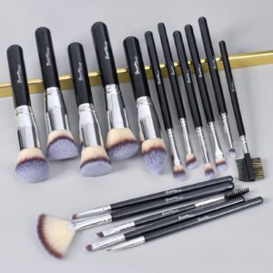 Bueart Design 16Pcs Ultra soft Essential Makeup Brushes set Professional makeup brush set with Premium vegan Hair for Foundation concealer eyeshadow face Contour Blush (16Pcs Pearl Black)