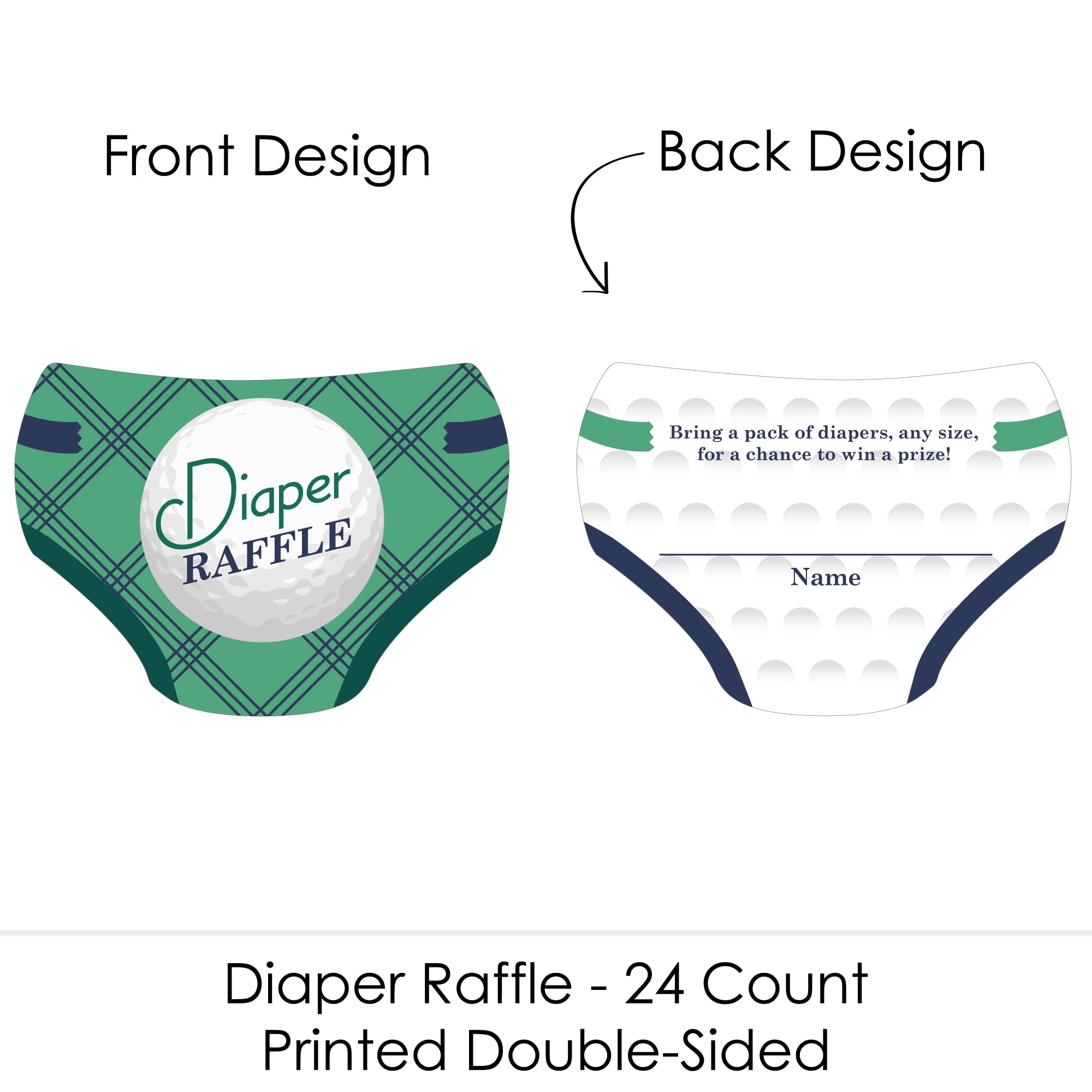 Big Dot of Happiness Par-Tee Time - Golf - Diaper Shaped Raffle Ticket Inserts - Baby Shower Activities - Diaper Raffle Game - Set of 24