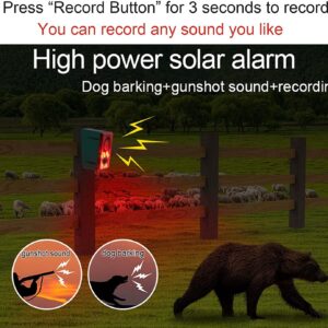 Solar Motion Detector Alarm Light,WONFAST 130db Sound Warning Security Strobe Siren Light,Gunshot Dog Barking Sound & Recording 20s Custom Message for Farm Villa Barn Yard Chicken Coop (1PCS)