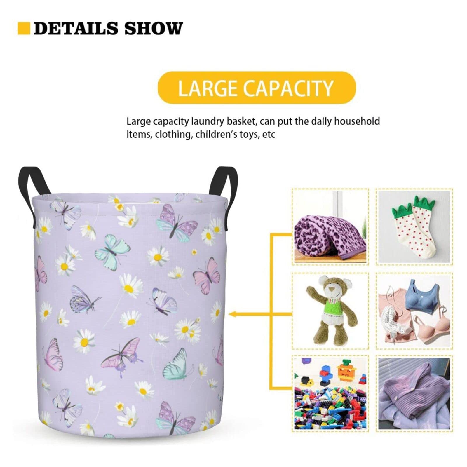 KiuLoam Butterfly With Florals On Purple 19.6 Inches Large Storage Basket Collapsible Organizer Bin Laundry Hamper for Nursery Clothes Toys