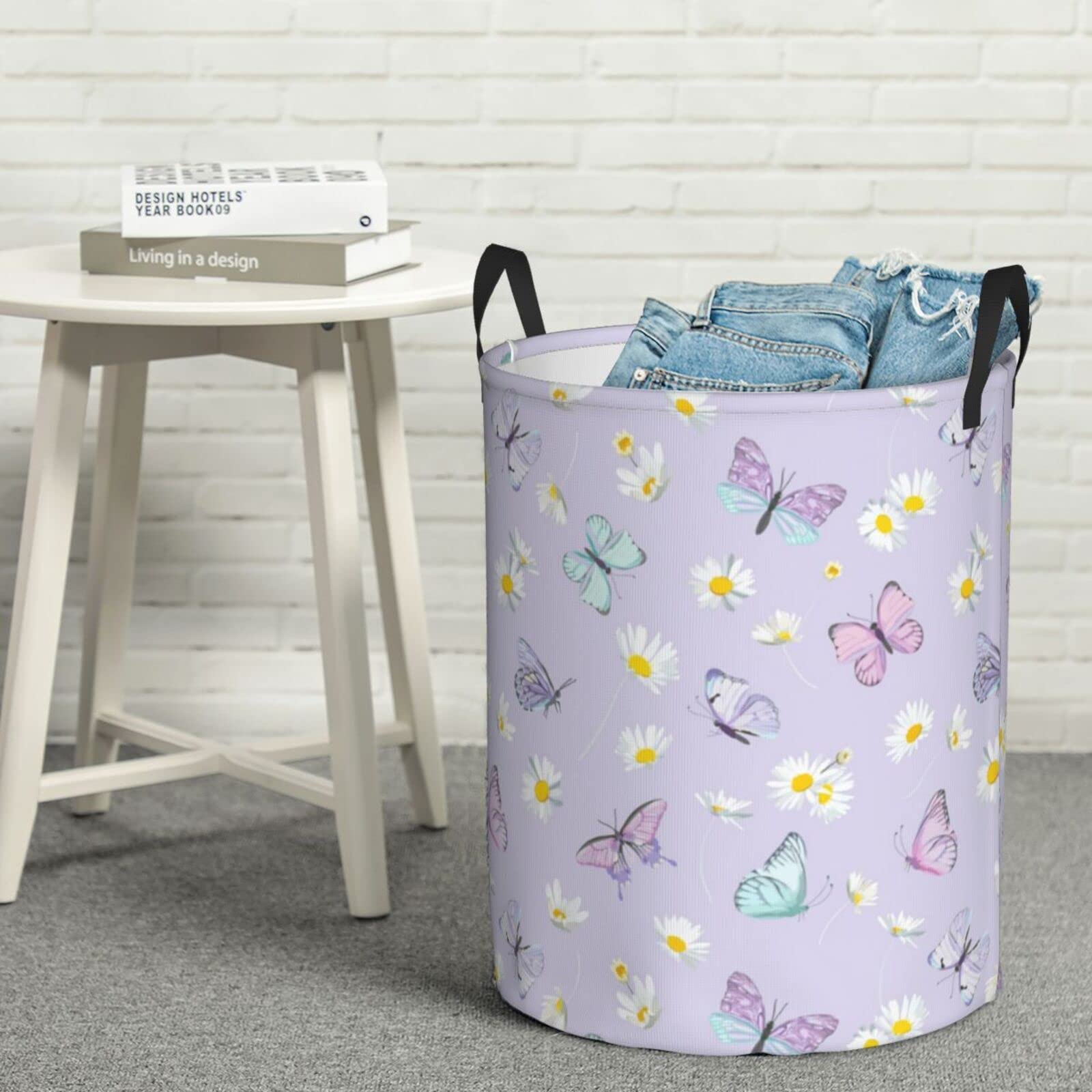 KiuLoam Butterfly With Florals On Purple 19.6 Inches Large Storage Basket Collapsible Organizer Bin Laundry Hamper for Nursery Clothes Toys