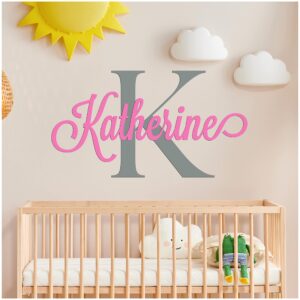 personalized initial wall vinyl decals - 6 font & 18 color - customized name stickers for girls room - nursery room, kitchen, bedroom decor - custom wall art for boys - car decors for men rustic decor