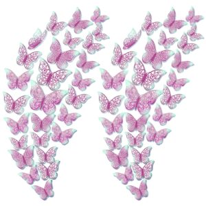 butterfly decorations party birthday cake decoration, 72pcs 3d butterfly wall decor 3 sizes 3 styles, removable butterfly stickers wall decals for kids nursery wedding bedroom room decor(purple)