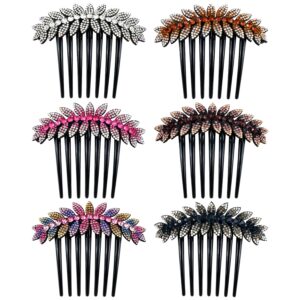 insowni 6 pack luxury glitter sparkly gems rhinestones crystals leaf black plastic decorative hair side combs french twist slides with long teeth hair bun updo accessories hairpins barrettes clips for