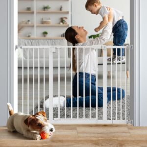 ciays 29.5” to 37.8” safety baby gate, extra wide auto-close dog gate for stairs, easy walk thru indoor pet gate for doorways and rooms,30in tall, white