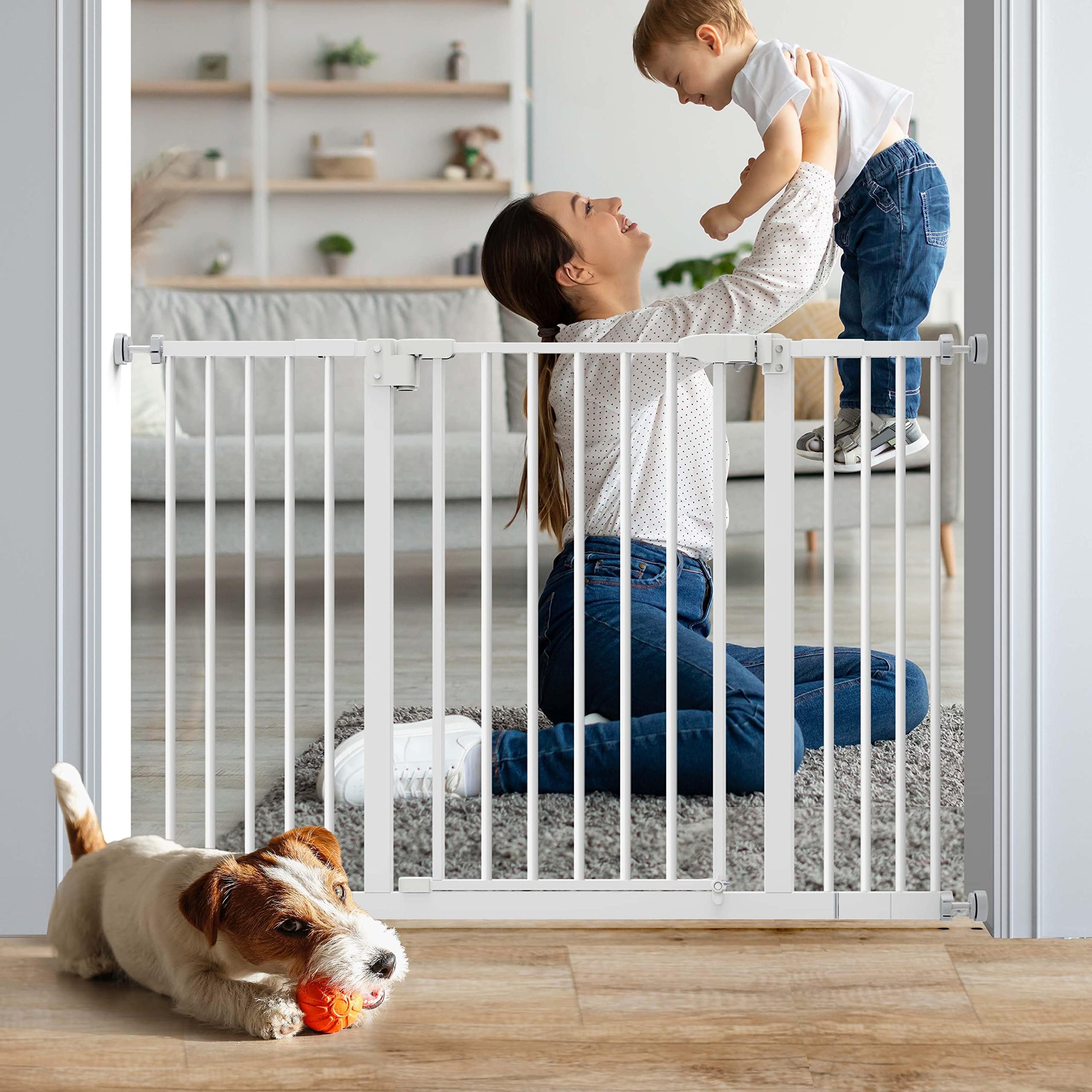 Ciays 29.5” to 37.8” Safety Baby Gate, Extra Wide Auto-Close Dog Gate for Stairs, Easy Walk Thru Indoor Pet Gate for Doorways and Rooms,30in Tall, White