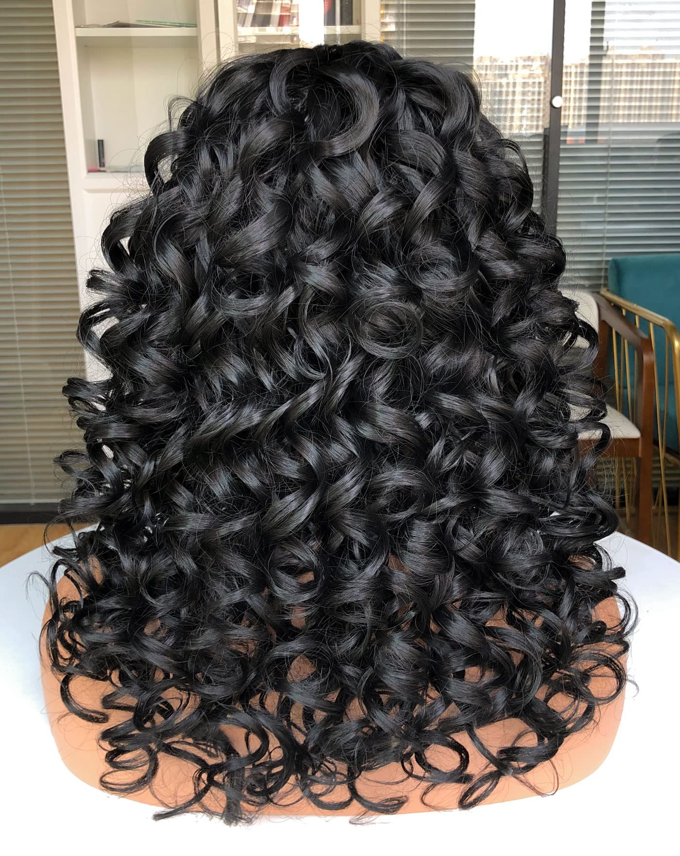 Annivia Curly Wig with Bangs for Black Women Black Kinky Long Curly Wig Synthetic Hair Daily Use Cosplay 17 Inch