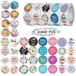 thank you stickers rolls 2500 pcs - 1 inch floral designs thank you stickers labels for baking packaging envelope seals small business flower stickers tags for wedding birthday party gift wrap bag