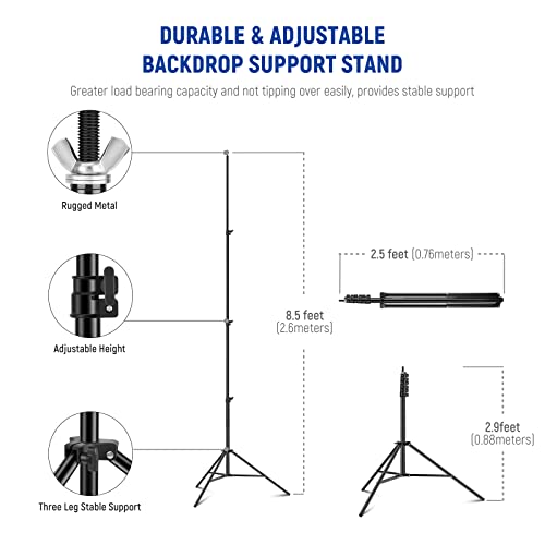 NEEWER 8.5x10ft Adjustable Backdrop Stand Kit, Photography Background Support System with 4 Crossbars, 6 Spring Clamps, 6 Backdrop Clips, 2 Sandbags, and Carrying Bag for Photo Video Party Ceremony