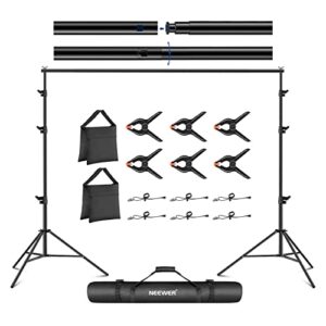 neewer 8.5x10ft adjustable backdrop stand kit, photography background support system with 4 crossbars, 6 spring clamps, 6 backdrop clips, 2 sandbags, and carrying bag for photo video party ceremony