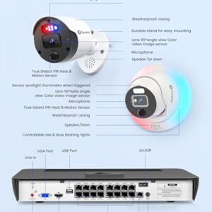 Swann 12MP Security Camera System, 16 Channel NVR with 4TB, 16 IP Cameras Indoor Outdoor Home, 6k Mega HD PoE Wired,Video Analytics, 2-Way Audio, Sirens, Color Night Vision, True Detect, 1690008B8DE