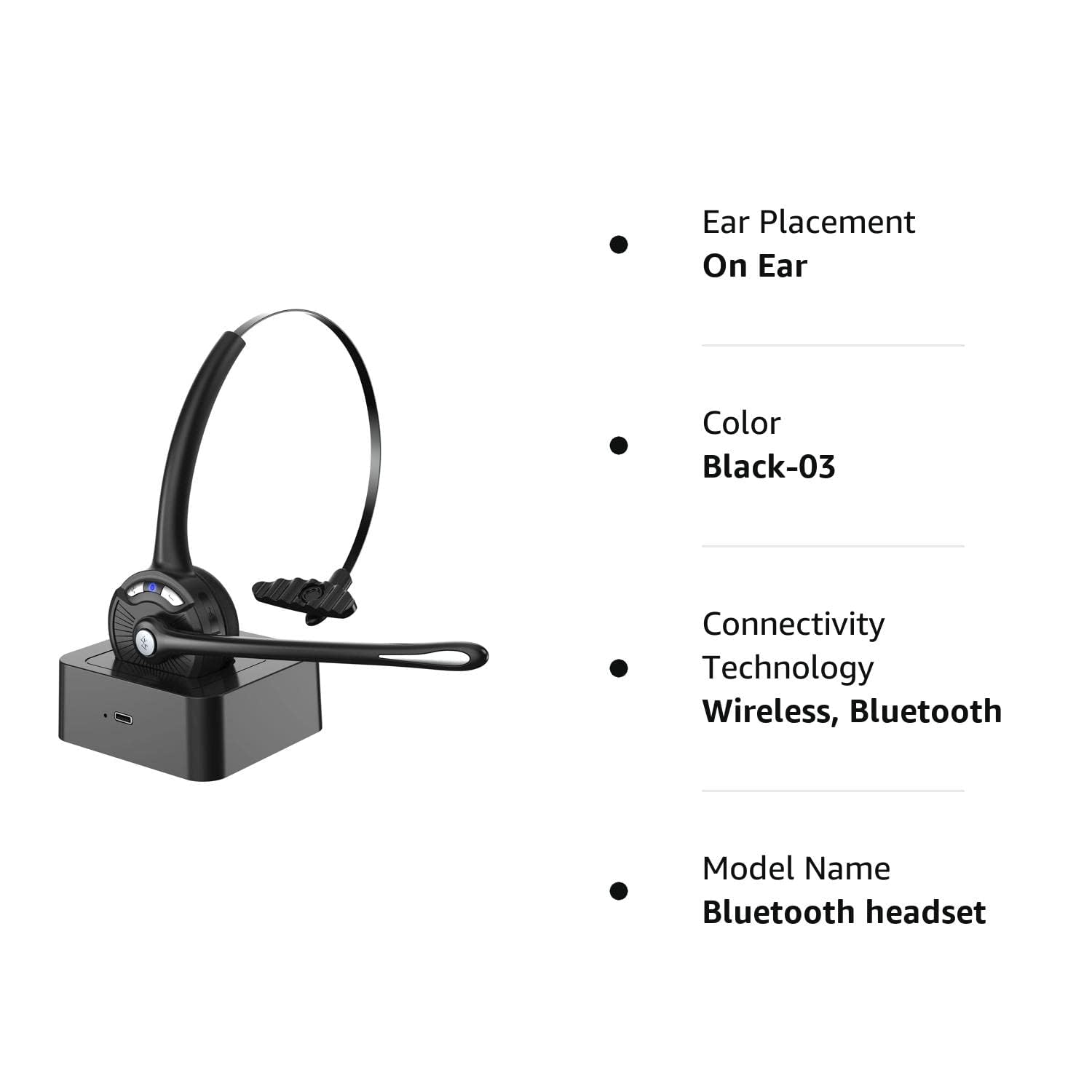 Bluetooth Headset with Microphone, Noise Canceling Wireless On Ear Headphones, Bluetooth Headphones with Mic Charging Base, Phone Headset Mute Button for Laptop, Skype, Call Centers, Office, Trucker