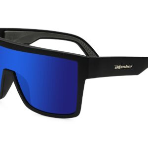 BOMBER Saftey Glasses for Men and Women, Blue Mirror Safety Lens, with Matte Black Square Frame and Non Slip Foam lining, Removable Side Shields included, z87 Compliant - BZ103BM