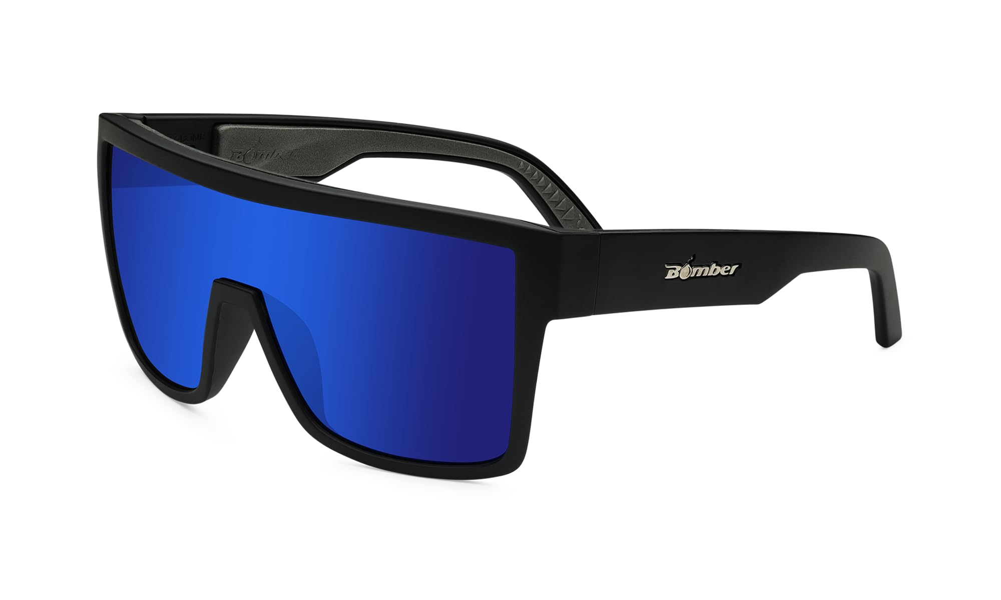 BOMBER Saftey Glasses for Men and Women, Blue Mirror Safety Lens, with Matte Black Square Frame and Non Slip Foam lining, Removable Side Shields included, z87 Compliant - BZ103BM