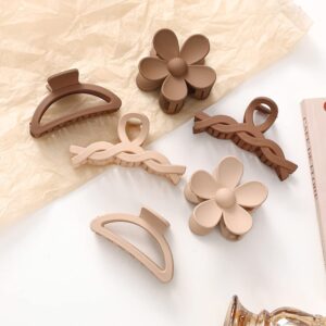 6pcs women's nonslip large claw clips for thin hair - cute jaw barrettes, ponytail holders, and hair accessories in khaki and milk coffee