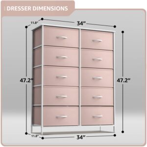 Sorbus Kids Dresser with 10 Drawers - Storage Unit Organizer Chest for Clothes - Bedroom, Kids Room, Nursery, & Closet (Pink, 34 x 12 x 47-10 Drawer)