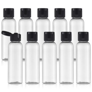 tekson travel bottles empty 2oz (10 pcs), plastic travel size cosmetic container, tsa amber squeeze bottle for shampoo, conditioner (flip cap)