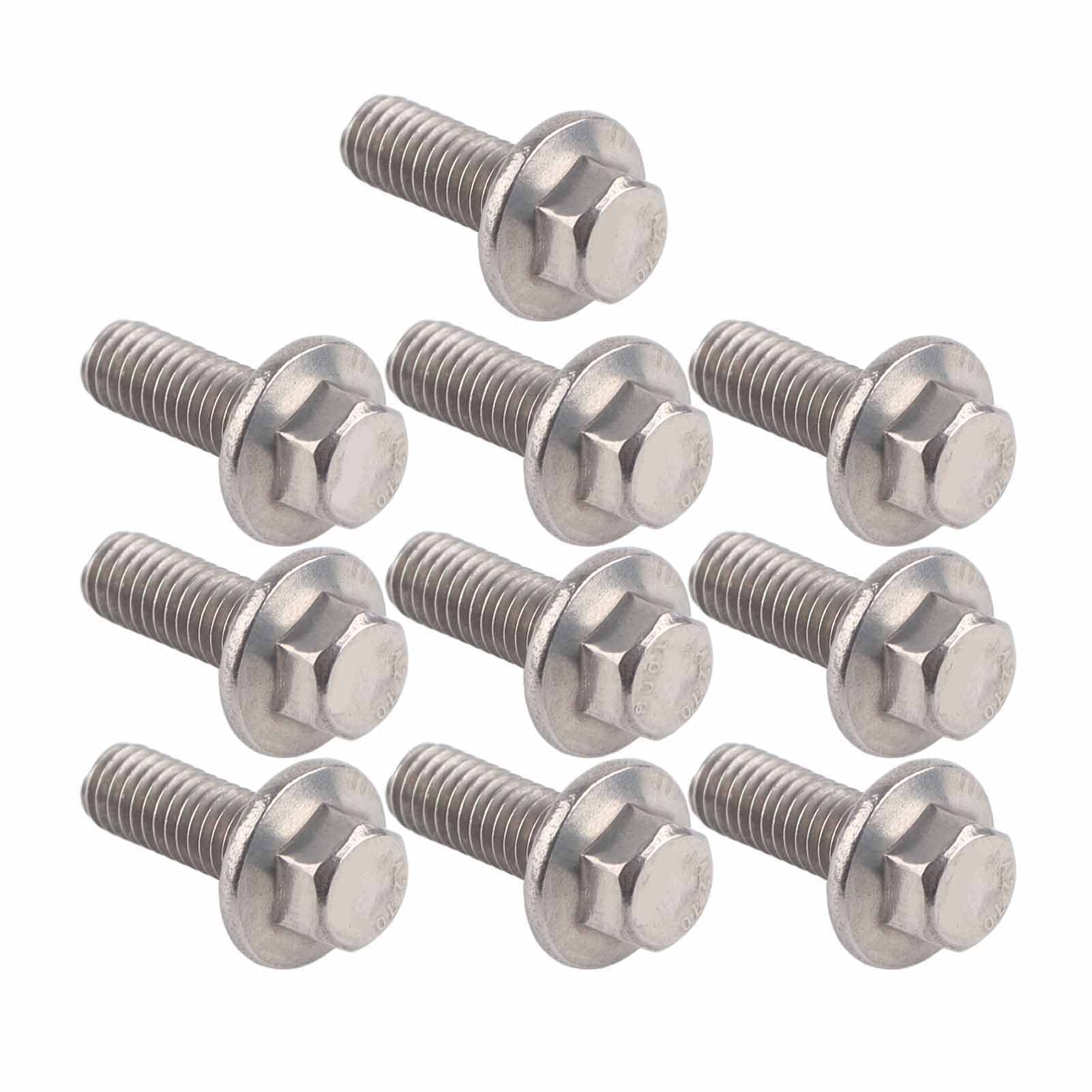 10pcs M6 Stainless Steel Hex Flange Screws Washer Head Bolts Fastener Hex Head With Flange(M6*16)