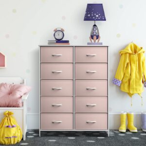 Sorbus Kids Dresser with 10 Drawers - Storage Unit Organizer Chest for Clothes - Bedroom, Kids Room, Nursery, & Closet (Pink, 34 x 12 x 47-10 Drawer)