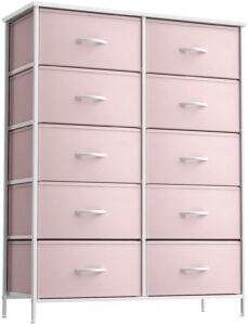 sorbus kids dresser with 10 drawers - storage unit organizer chest for clothes - bedroom, kids room, nursery, & closet (pink, 34 x 12 x 47-10 drawer)