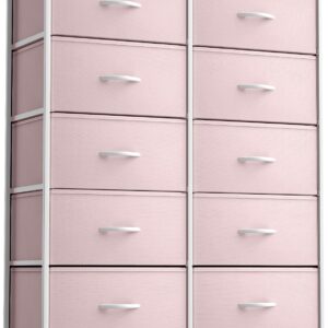 Sorbus Kids Dresser with 10 Drawers - Storage Unit Organizer Chest for Clothes - Bedroom, Kids Room, Nursery, & Closet (Pink, 34 x 12 x 47-10 Drawer)