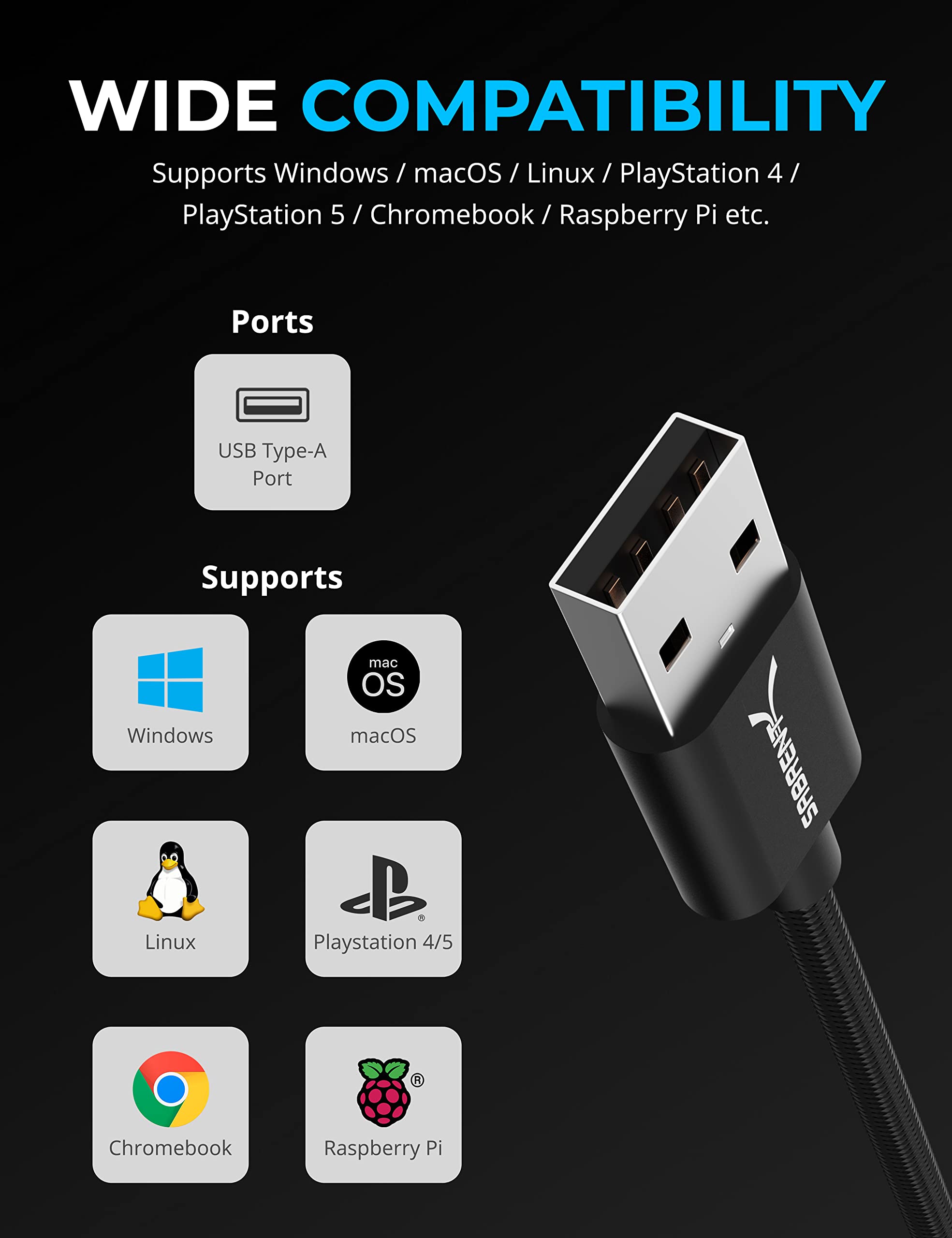 SABRENT 10-Feet USB 3.0 Extension Cable (A-Male to A-Female) with 20" USB Type-A to 3.5mm Dual Audio Jack Adapter