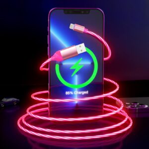 apple mfi certified iphone charger 6.6ft, led light up apple charger lightning cable data sync cord led light up glowing fast charging cable cord for apple iphone 13/12/pro/11/x/xs/xr/8/7/6/5s/se/ipad