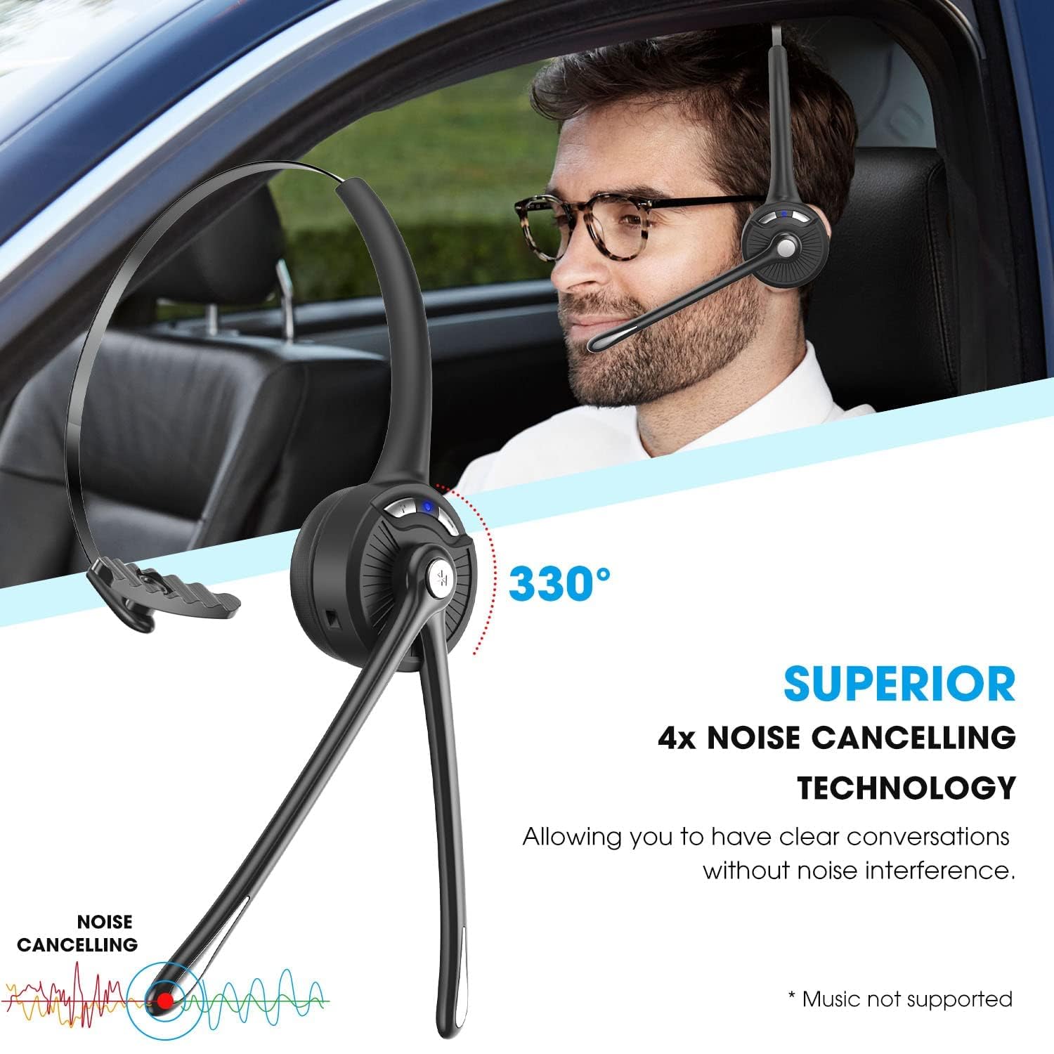 Bluetooth Headset with Microphone, Noise Canceling Wireless On Ear Headphones, Bluetooth Headphones with Mic Charging Base, Phone Headset Mute Button for Laptop, Skype, Call Centers, Office, Trucker