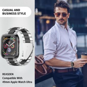 REASDEN Compatible With Apple Watch Band and Case Iwatch Ultra 10 9 8 7 6 5 4 3 2 1 SE 49mm 45mm 46mm 44mm 42mm 41mm 40mm 38mm Series,Men Women Classic Executive Classy Stainless Steel Metal Business Black Silver Gold Pink