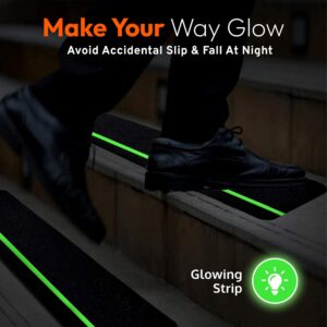 Anti Slip Traction Treads with Glow in Dark Stripe (5-Pack), 6" X 24", Best Grip Tape Grit Non Slip, Outdoor Non Skid Tape, High Traction Friction Abrasive Adhesive for Stairs Step