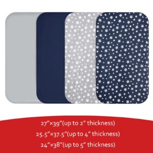 Pack and Play Sheets Boys, 4 Pack Mini Crib Sheets, Stretchy Pack and Play Playard Fitted Sheet, Compatible with Graco Pack n Play, Soft and Breathable Material, Navy