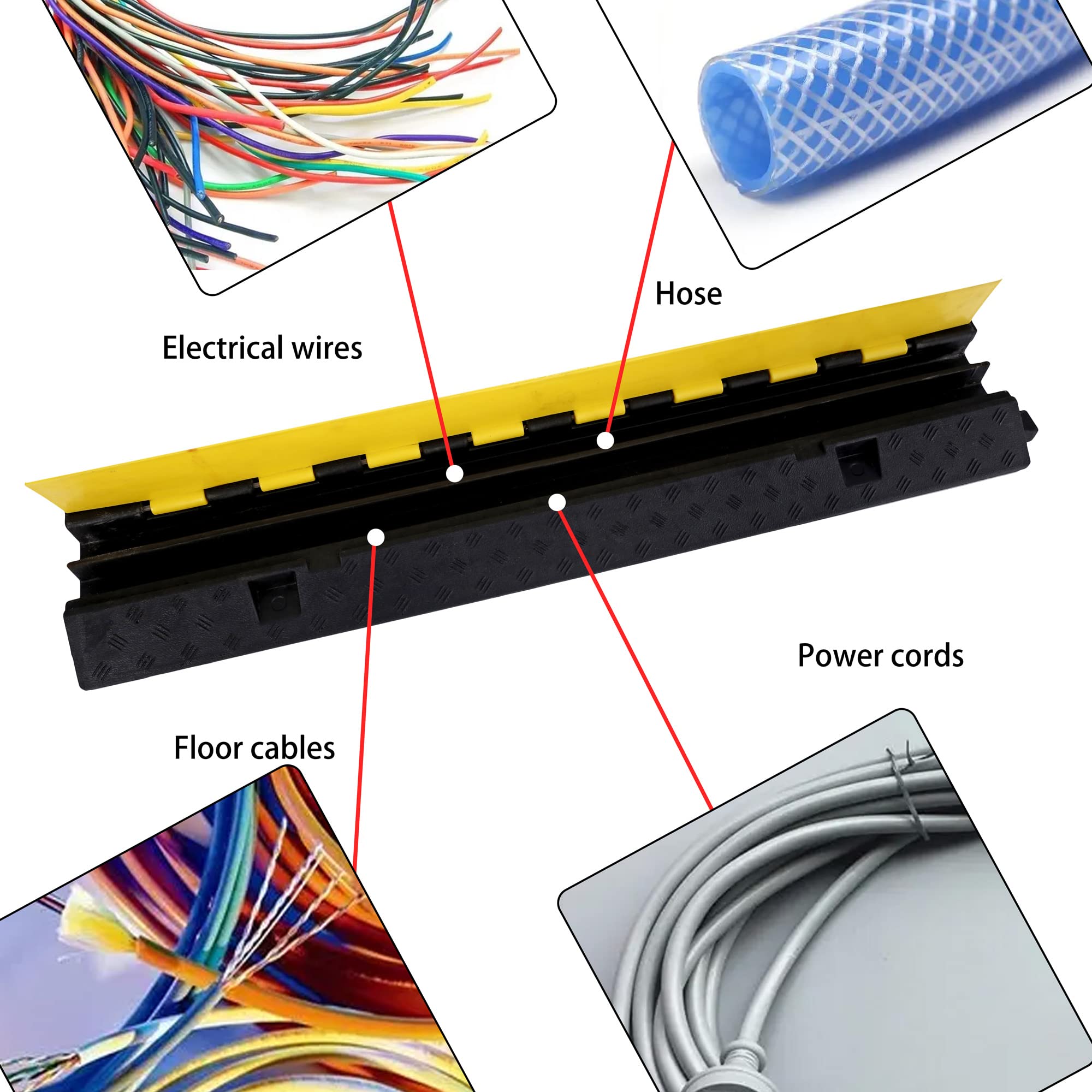 YONSHENG Rubber Cable Ramp Cord Cover Cable Protector Ramps Wire Hose Protective 22000Lbs Load Capacity Traffic 2 Channel Speed Bump for Asphalt Concrete Gravel Driveway Indoor Outdoor, 3 Packs