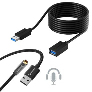 sabrent 10-feet usb 3.0 extension cable (a-male to a-female) with 20" usb type-a to 3.5mm dual audio jack adapter