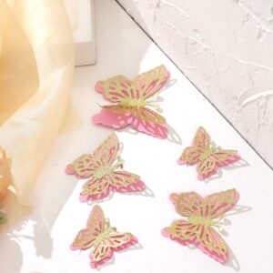 Set of 5 3d Butterflies 3 Size- Gold Glitter and Pink Double Layer Butterfly, Butterfly Baby Shower, Butterfly Cake Decoration, Butterfly Wall Decor, Butterfly Party Decor