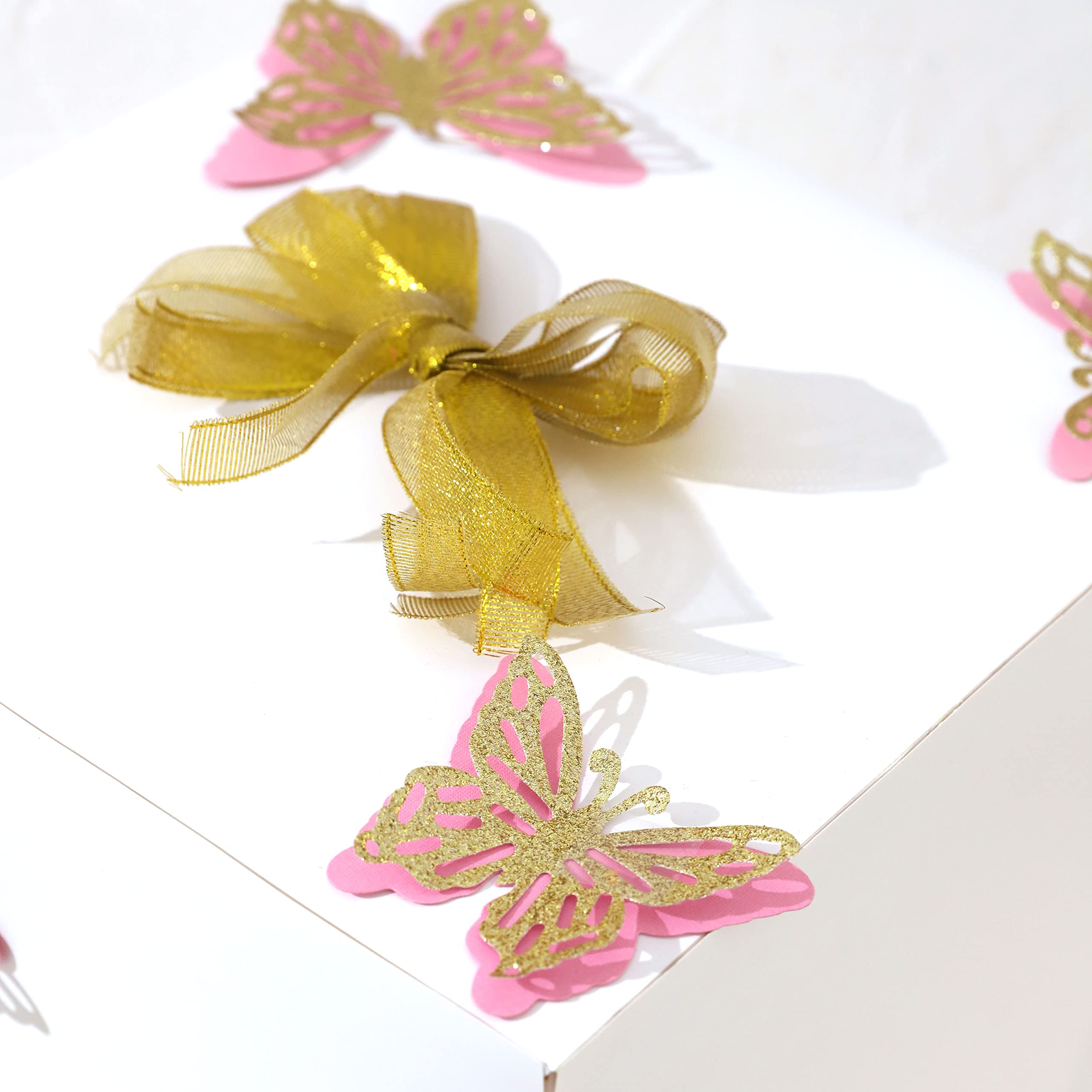 Set of 5 3d Butterflies 3 Size- Gold Glitter and Pink Double Layer Butterfly, Butterfly Baby Shower, Butterfly Cake Decoration, Butterfly Wall Decor, Butterfly Party Decor