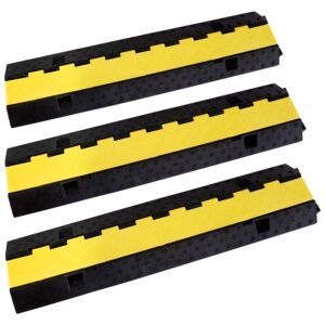 yonsheng rubber cable ramp cord cover cable protector ramps wire hose protective 22000lbs load capacity traffic 2 channel speed bump for asphalt concrete gravel driveway indoor outdoor, 3 packs