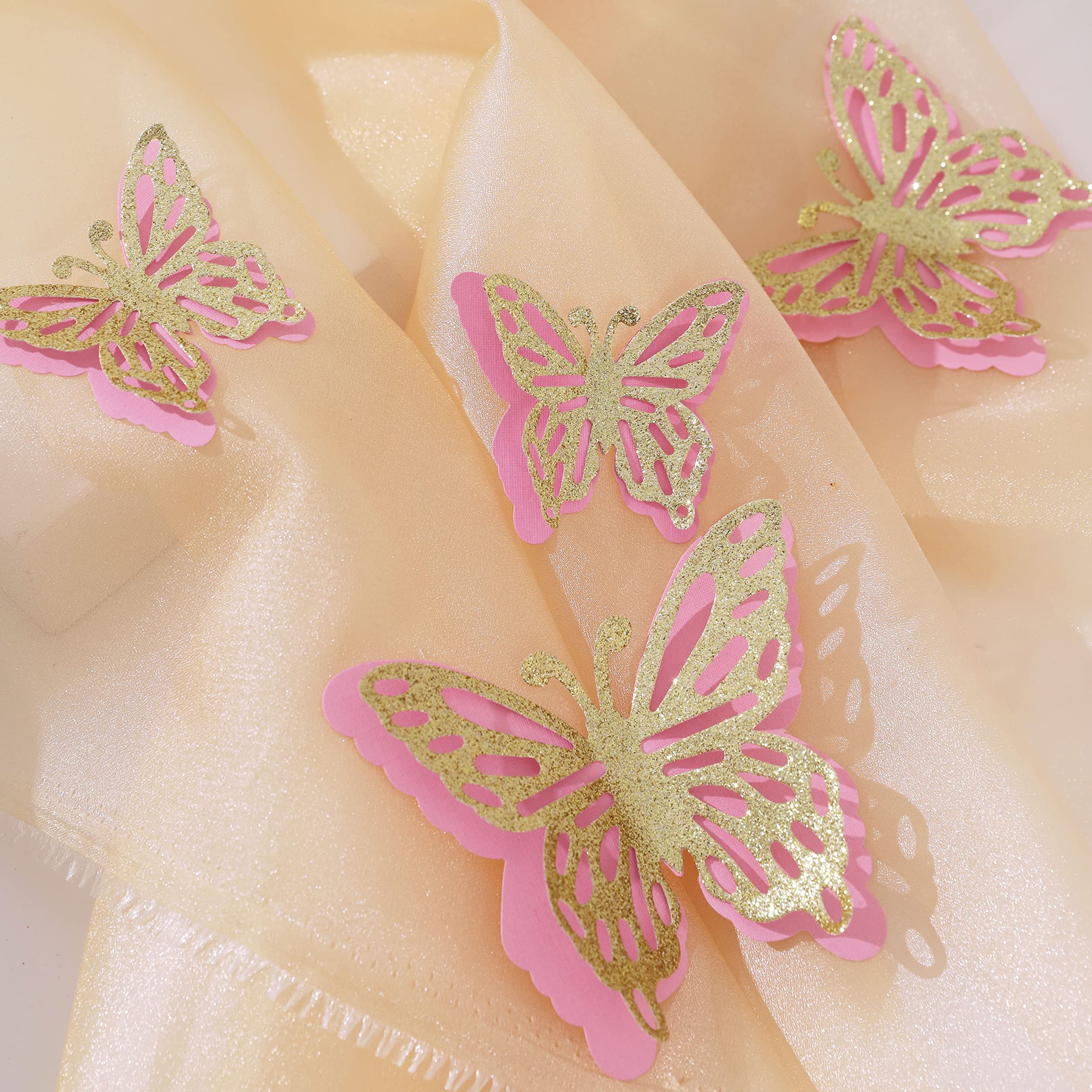 Set of 5 3d Butterflies 3 Size- Gold Glitter and Pink Double Layer Butterfly, Butterfly Baby Shower, Butterfly Cake Decoration, Butterfly Wall Decor, Butterfly Party Decor