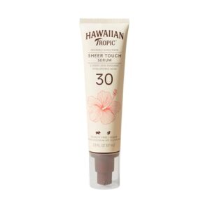 hawaiian tropic sheer touch body serum spf 30, 3.3 oz | hyaluronic acid serum, sunscreen , hydrating serum, travel size, spf 30, 3.3 oz