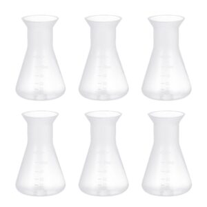 laboratory flask, plastic erlenmeyer flask, clear scale plastic conical flask 50ml narrow neck without cap for lab home (6pcs)