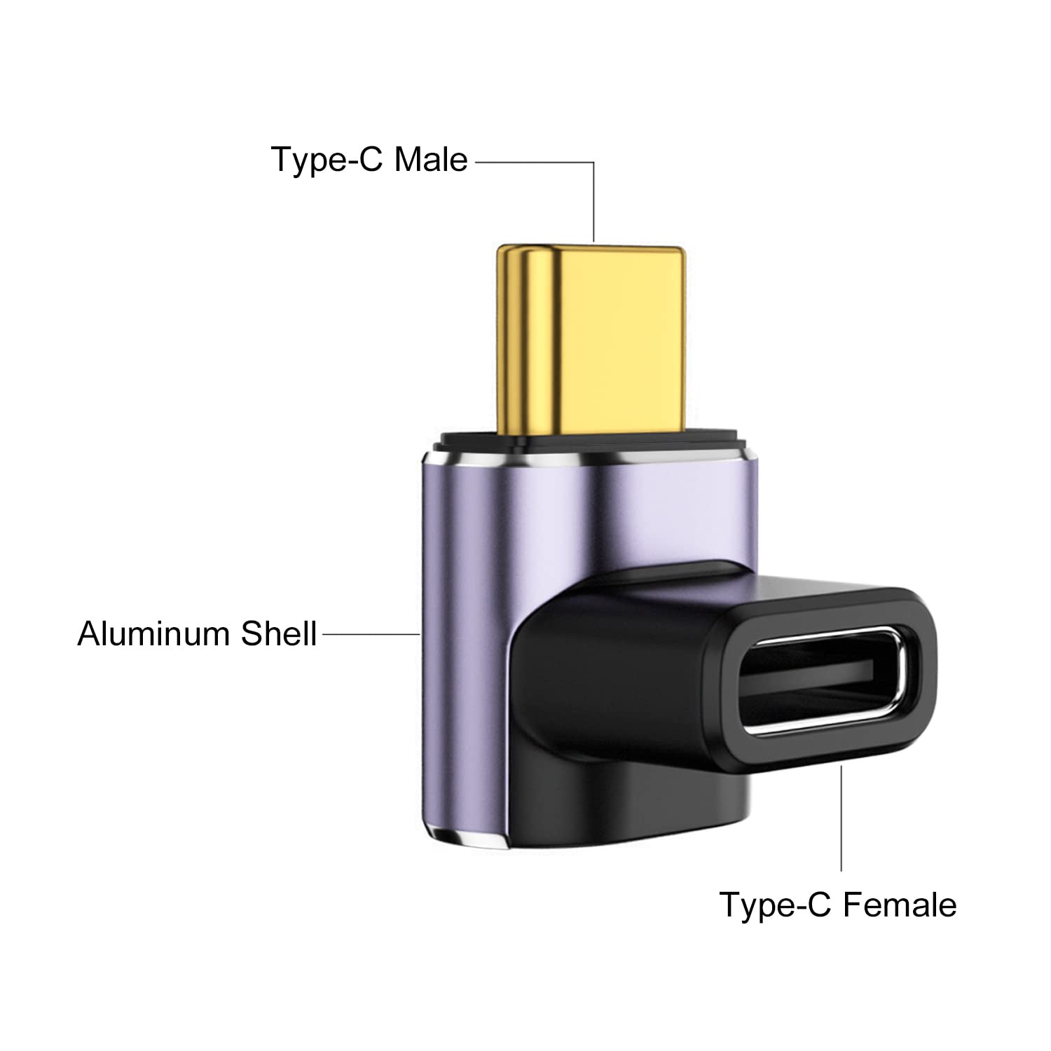 AreMe 90 Degree USB-C Male to USB-C Female Adapter (2 Pack), Type-C Up and Down Right Angle 40Gbps PD 100W Fast Charging Connector for Steam Deck, Switch, Laptop, MacBook Pro/Air, Tablet and Phone