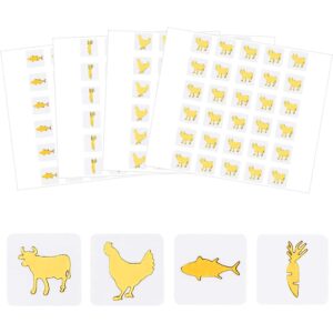 olycraft 2400pcs 4 styles gold meal stickers 0.4 inch cow/fish/chicken/carrot meal choice stickers place card stickers wedding banquet meal indicator stickers for kitchen sticker