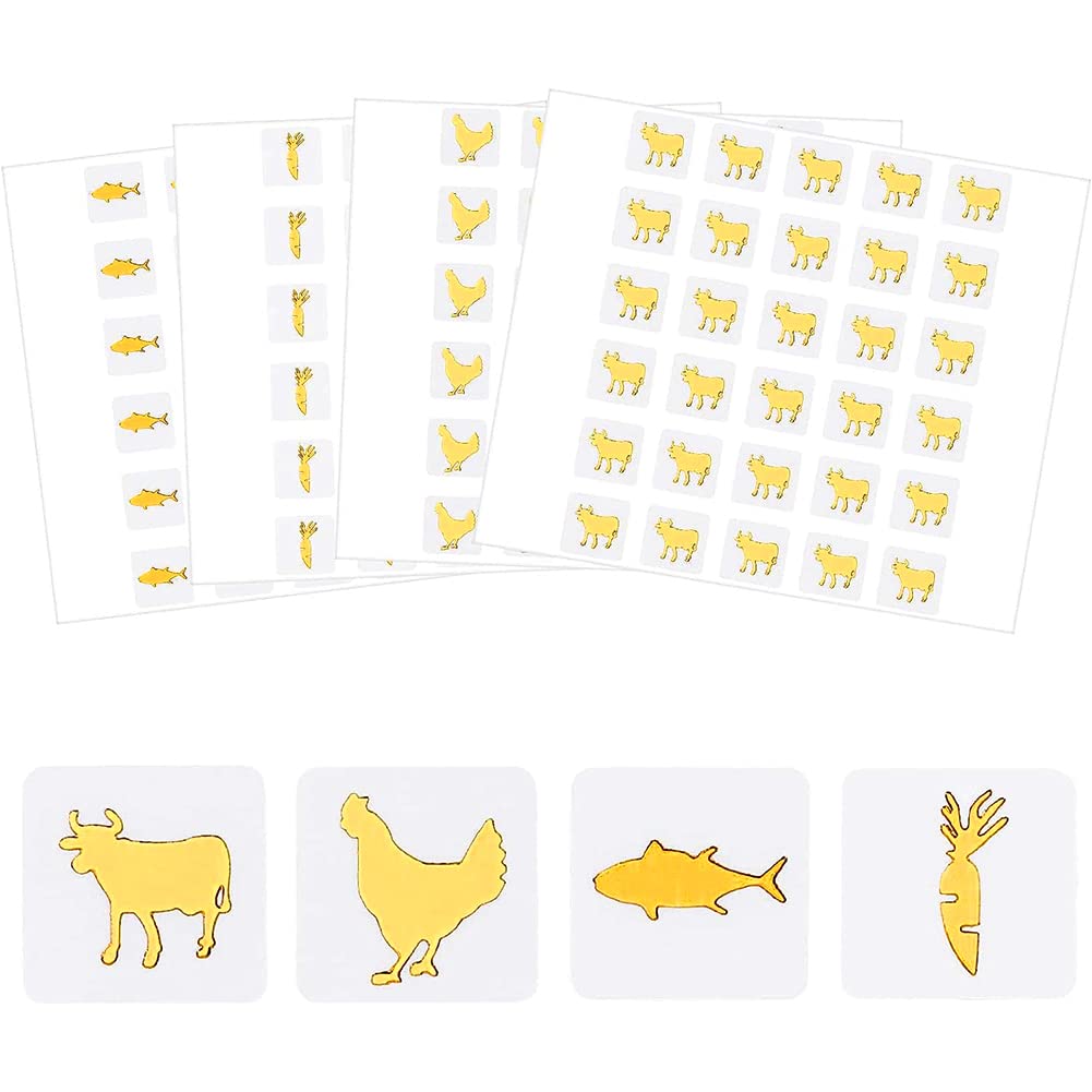 OLYCRAFT 2400Pcs 4 Styles Gold Meal Stickers 0.4 inch Cow/Fish/Chicken/Carrot Meal Choice Stickers Place Card Stickers Wedding Banquet Meal Indicator Stickers for Kitchen Sticker